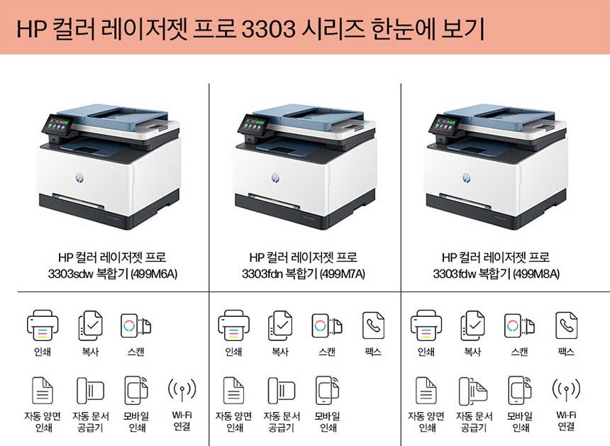 HP 컬러 레이저젯 프로 MFP 3303fdn 프린터 - (499M7A) | HP 코리아