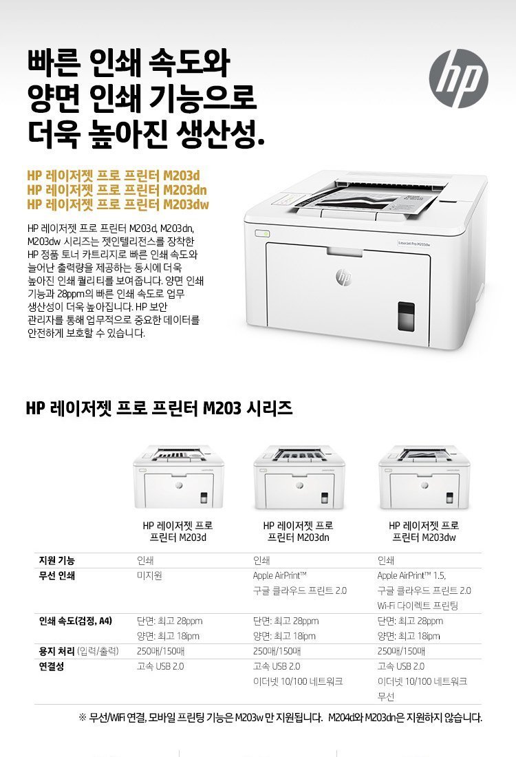 HP LaserJet Pro M203dn 프린터 | HP코리아